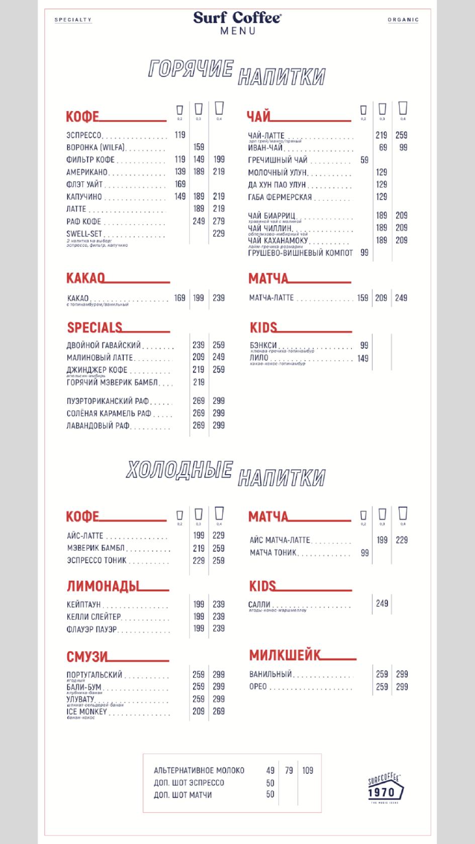 Menu at Surf Coffee X Shine restaurant, Moscow, Новоясеневский проспект