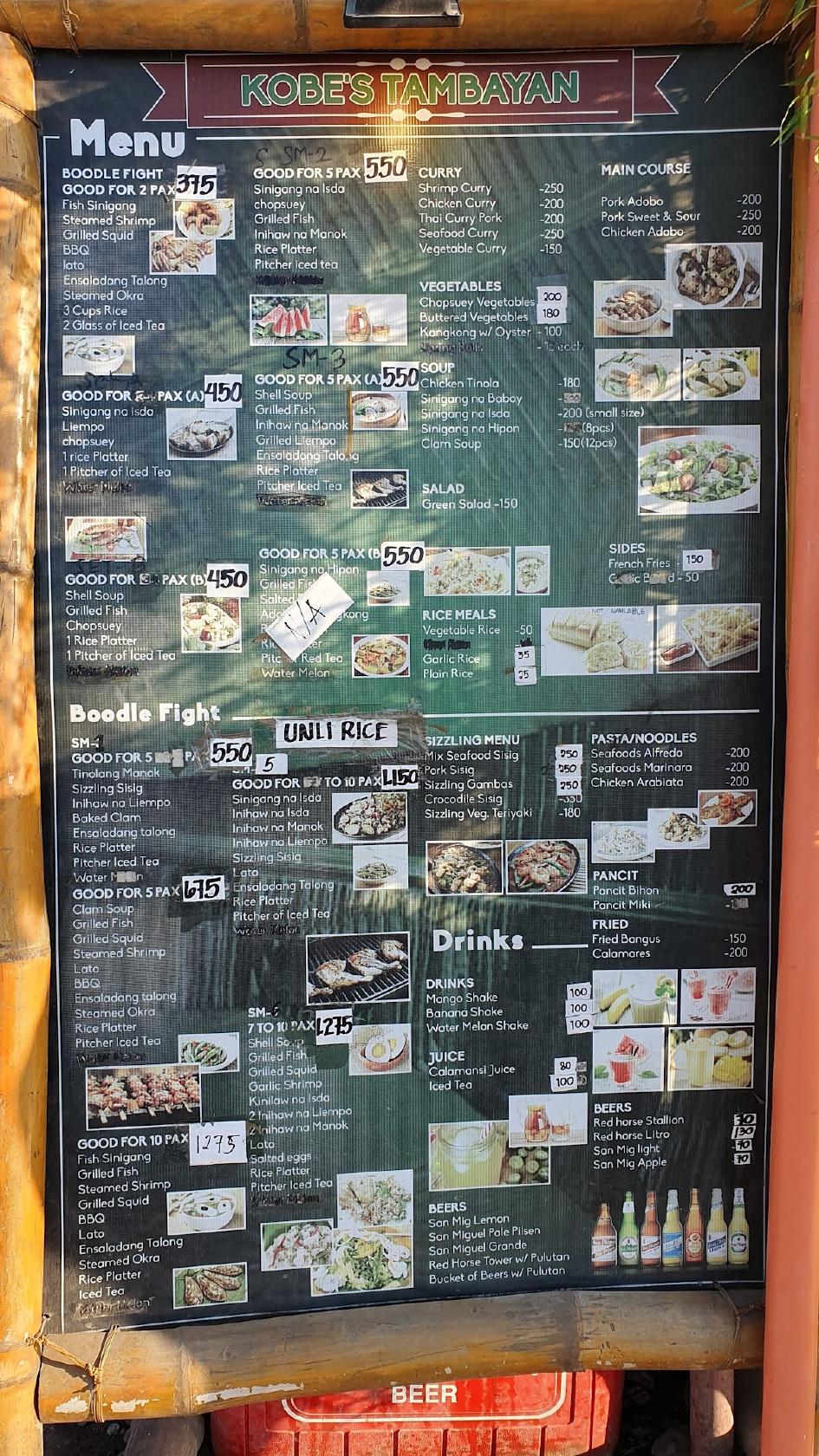Menu at Tambayanan restaurant, Puerto Princesa