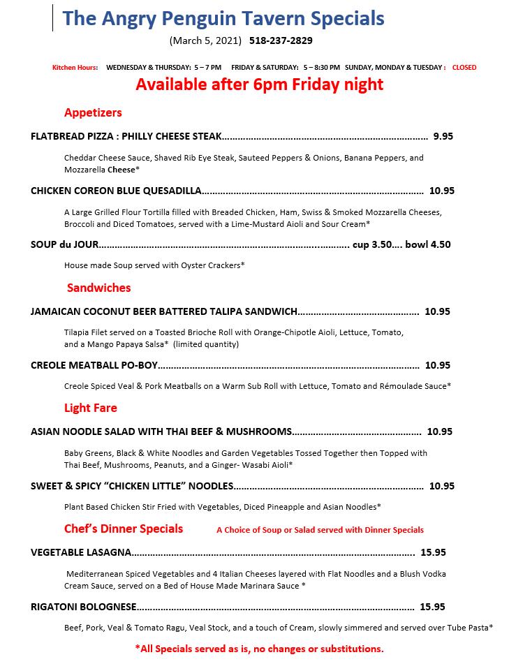 Menu at The Angry Penguin Tavern pub & bar, Waterford