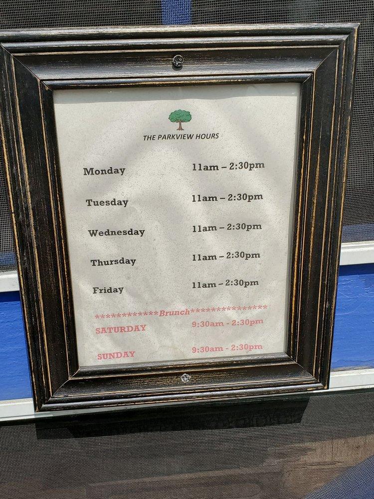 Menu at The Parkview cafe, Westfield