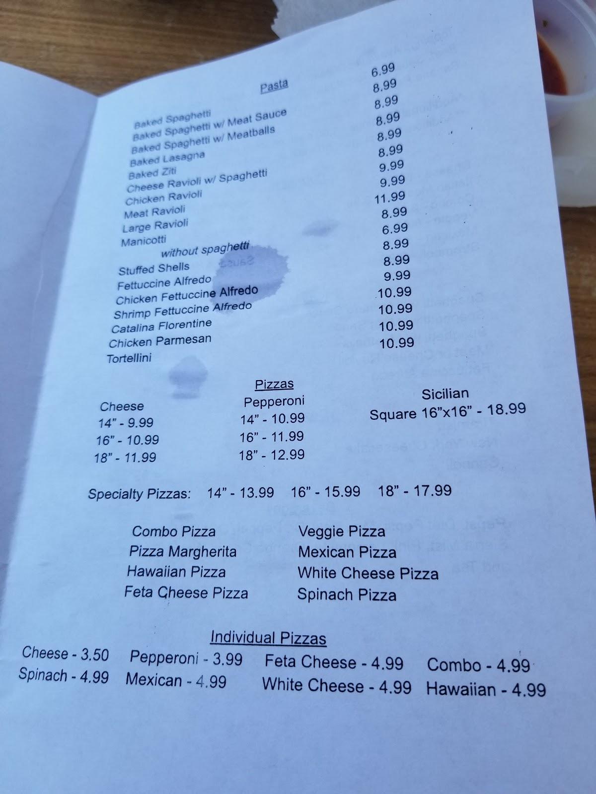 Menu at Tre Fratelli restaurant, USA