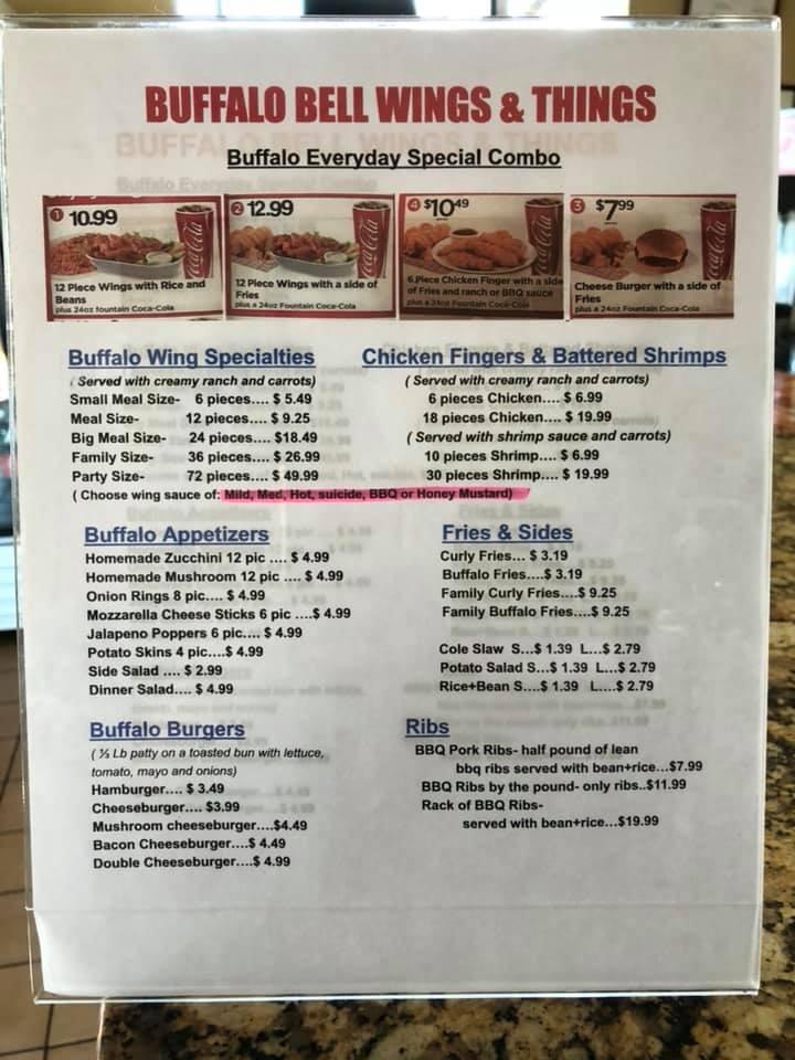 Menu at Buffalo Bell restaurant, Tucson