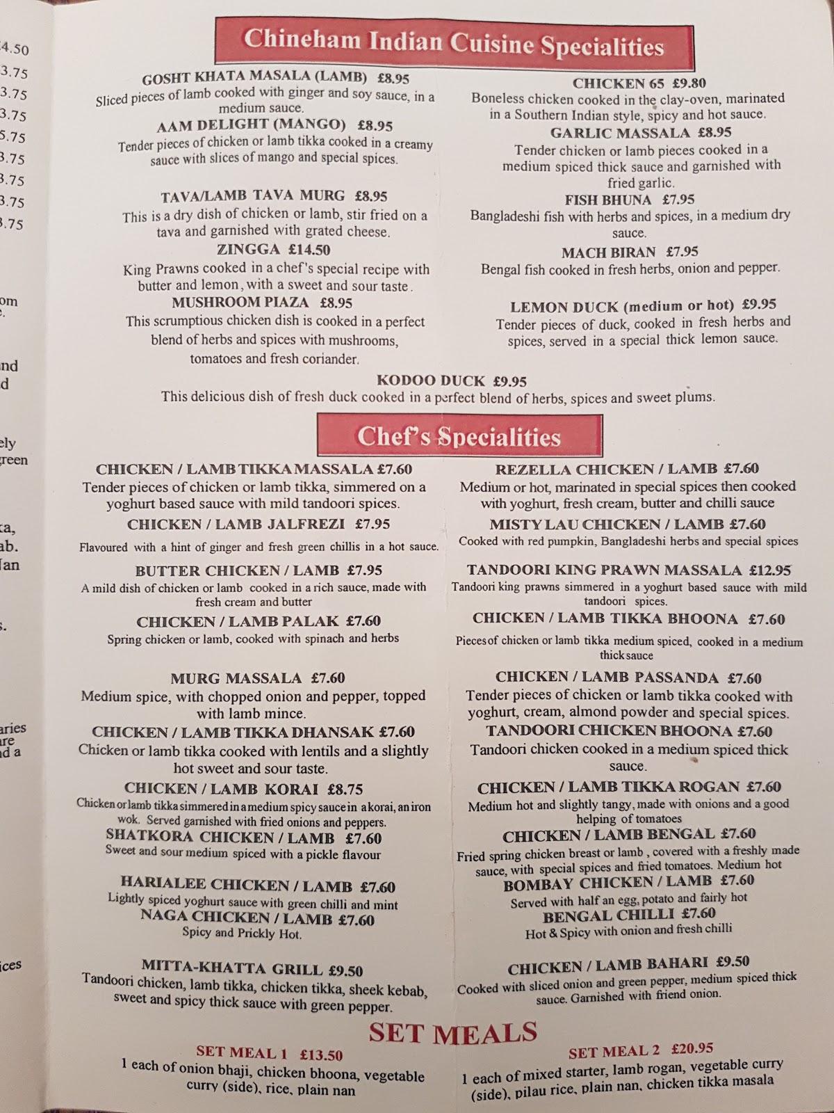 Menu at Chineham Indian Cuisine restaurant, Basingstoke, 1 Reading Rd