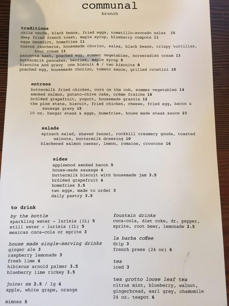 Menu at Communal restaurant, Provo
