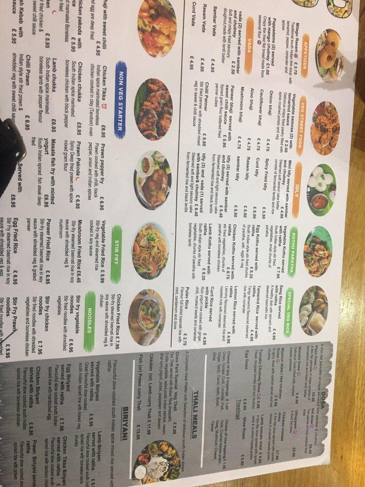 Menu at Dosa Park restaurant, Oxford