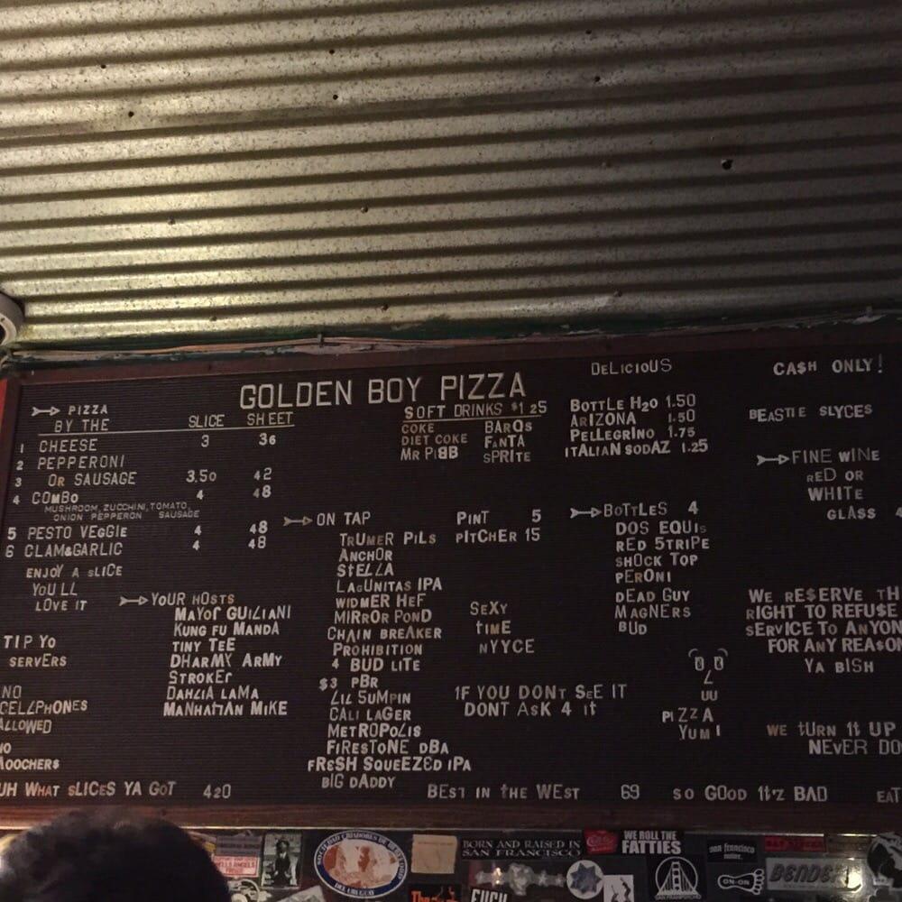 Menu at Golden Boy Pizza pizzeria, San Francisco, 542 Green St