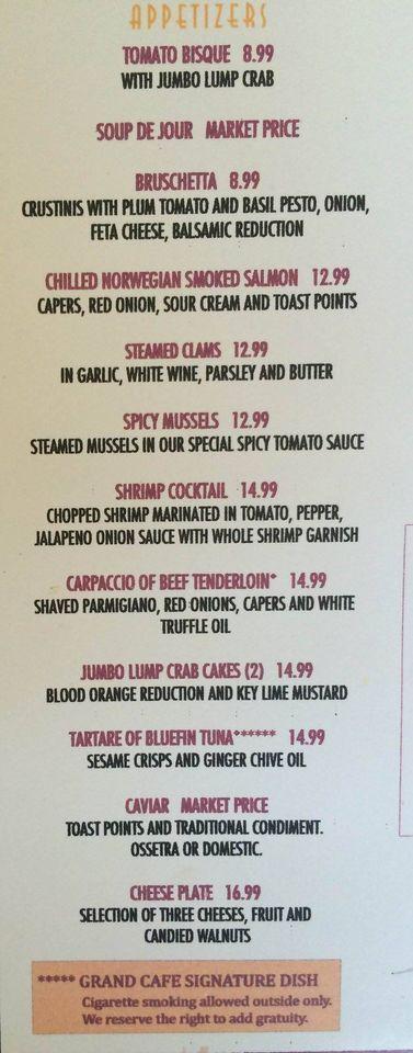 Menu at Grand Cafe Key West, Key West