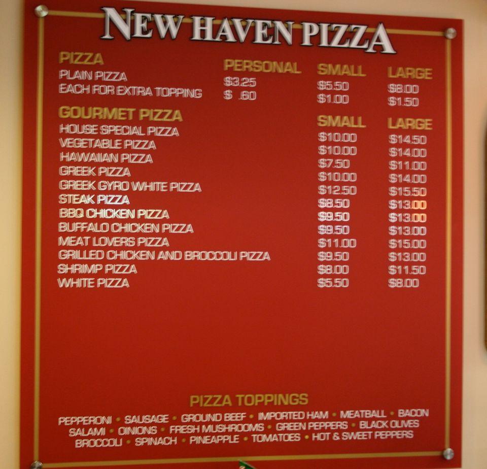 Menu at New Haven Style Pizza pizzeria, West Chester