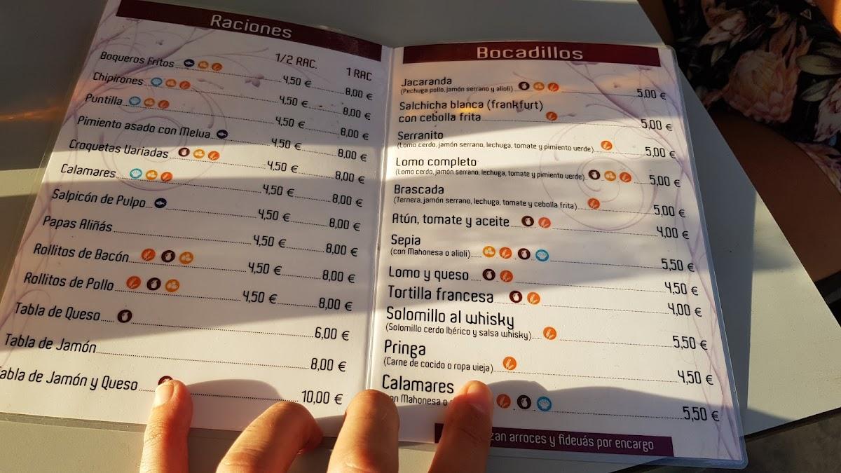 Carta de Restaurante Jacaranda, Puerto de Sagunto