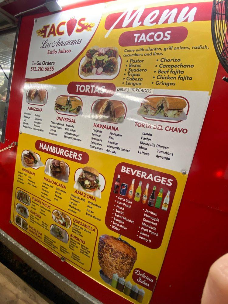 Menu at Tacos Las Amazonas Estilo Jalisco restaurant, Austin