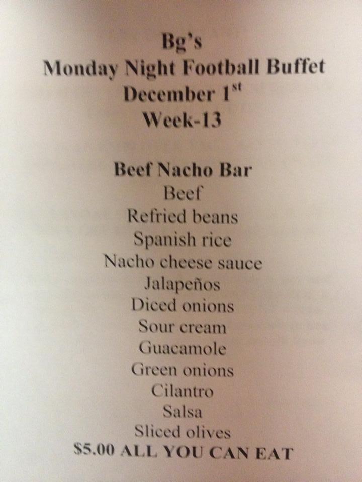 Menu at BG's pub & bar, Jackson