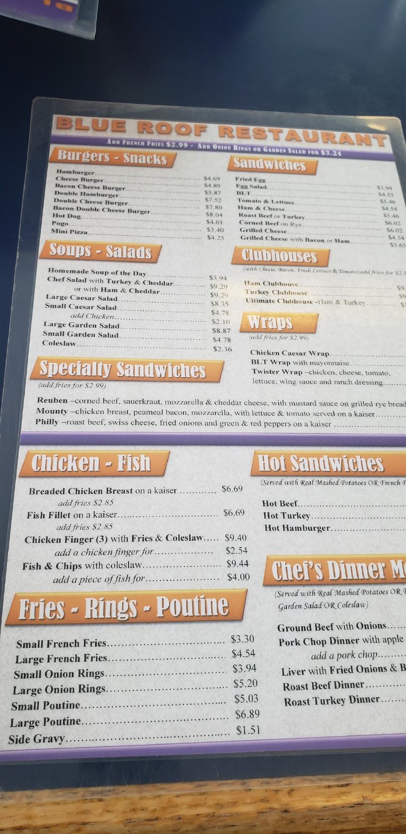 Menu at The Blue Roof Restaurant, Sundridge