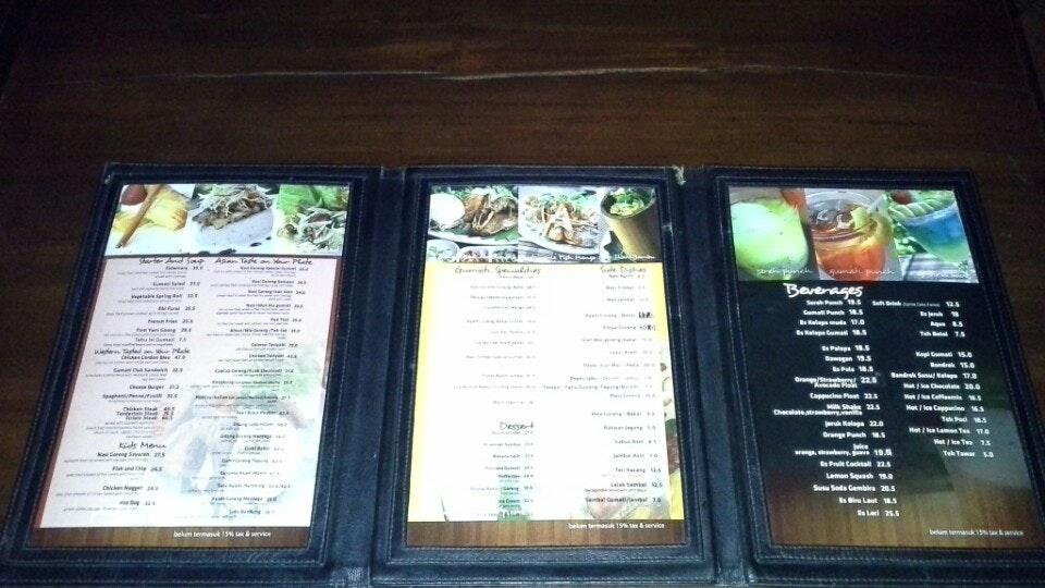 Menu at Desa Gumati restaurant, Bogor, Jalan Desa Cijulang No. 16