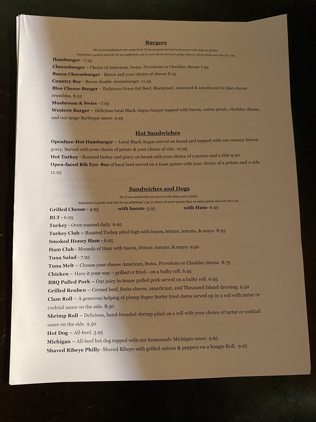 Menu at Green Mountain Cafe, Saint Albans City