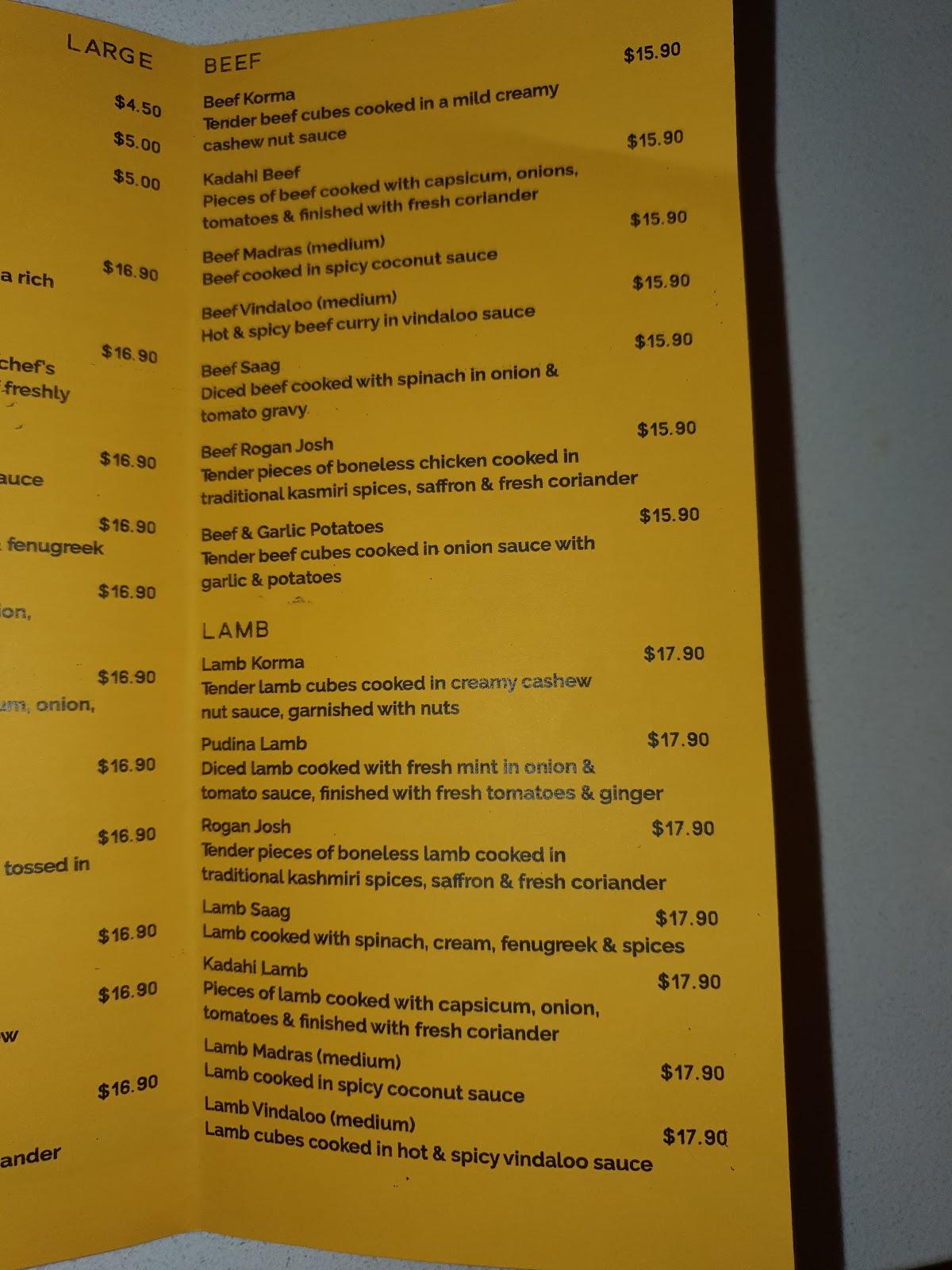 Menu at Gunnedah Indian Restaurant, Gunnedah