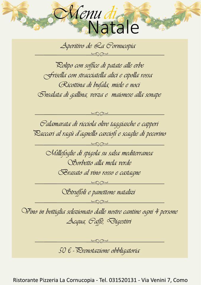 Menu da La Cornucopia ristorante, Como, Via Venini Corrado e Giulio
