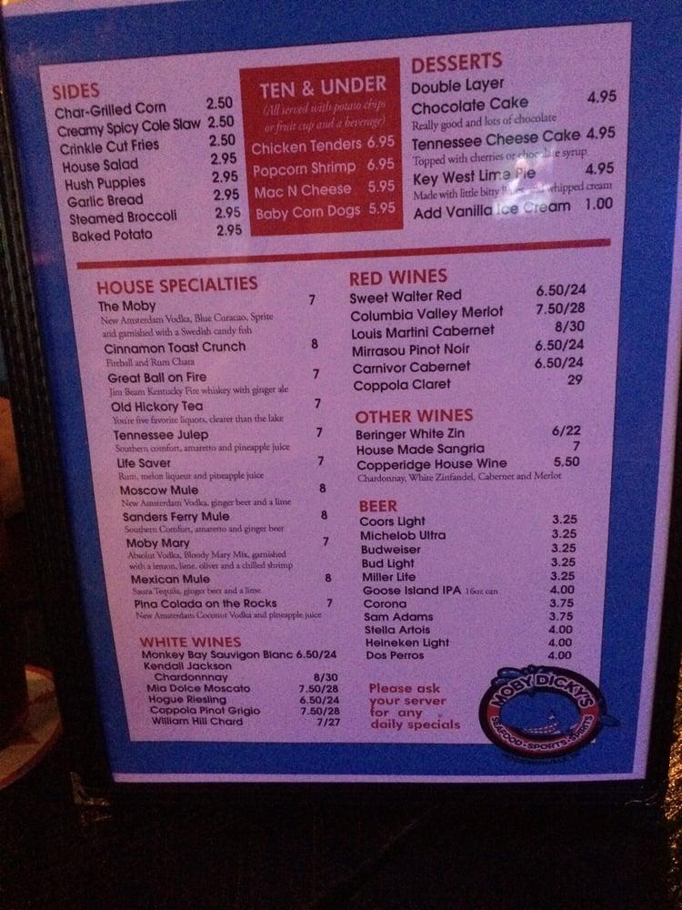Menu at Moby Dickys pub & bar, Hendersonville