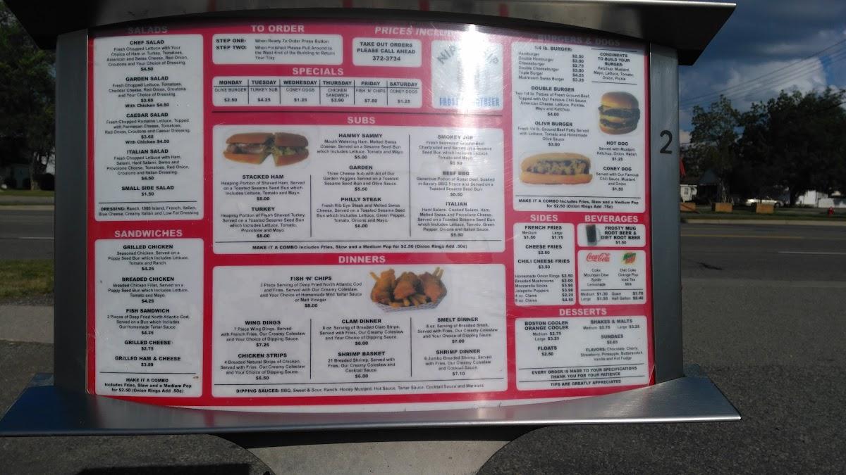 Menu at Nip N Sip Drive In restaurant, Lansing, N East St
