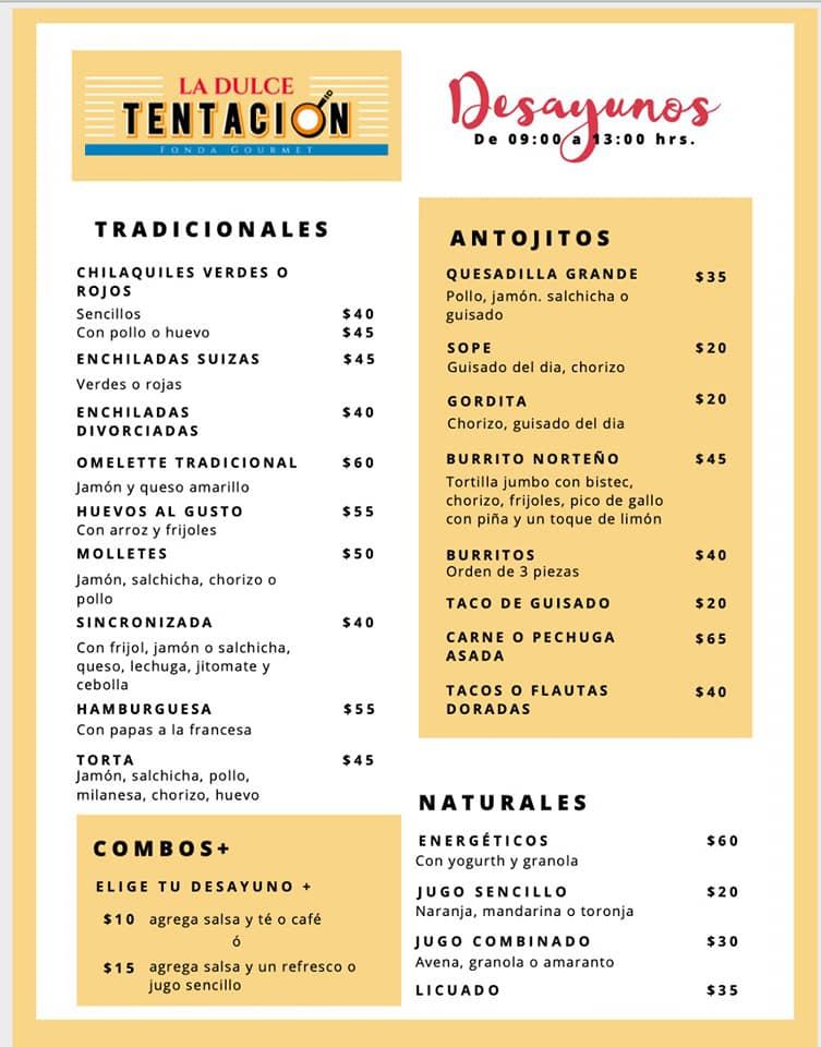Menu at Picnic cafeteria, Morelia, Blvd. García de León 1009B