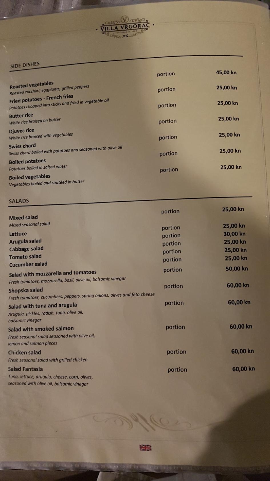 Menu at Restoran Vrgorac restaurant, Kućište