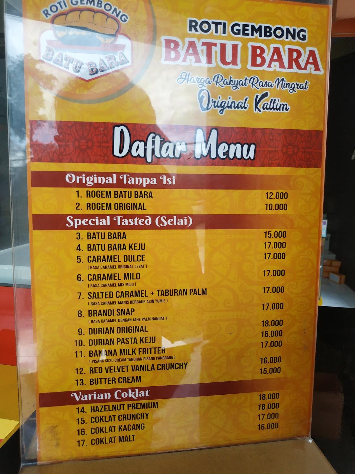 Menu at Roti Gembong Batubara, Indonesia