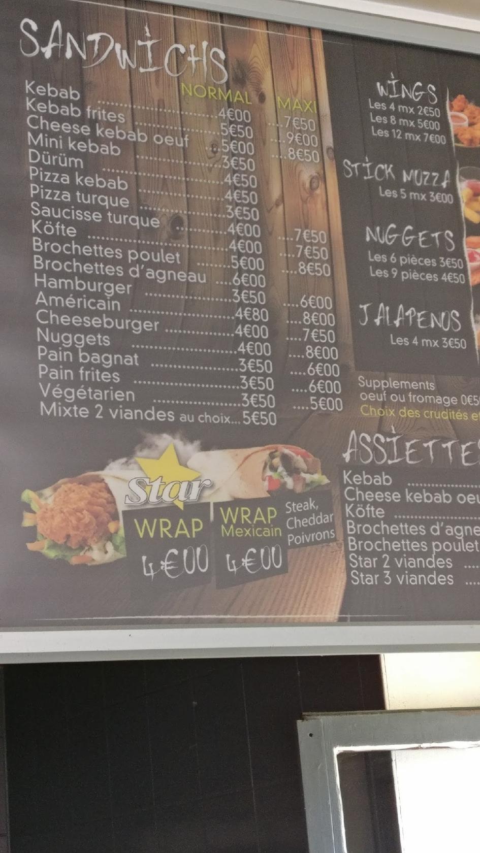 Menu at STAR KEBAB restaurant, Jarny