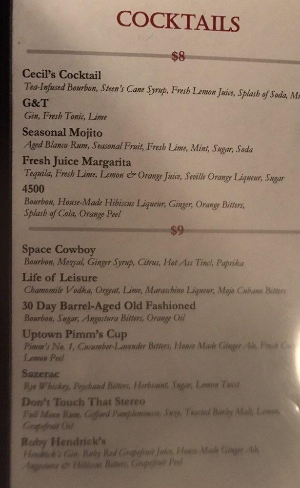 Menu at The High Hat Cafe, New Orleans