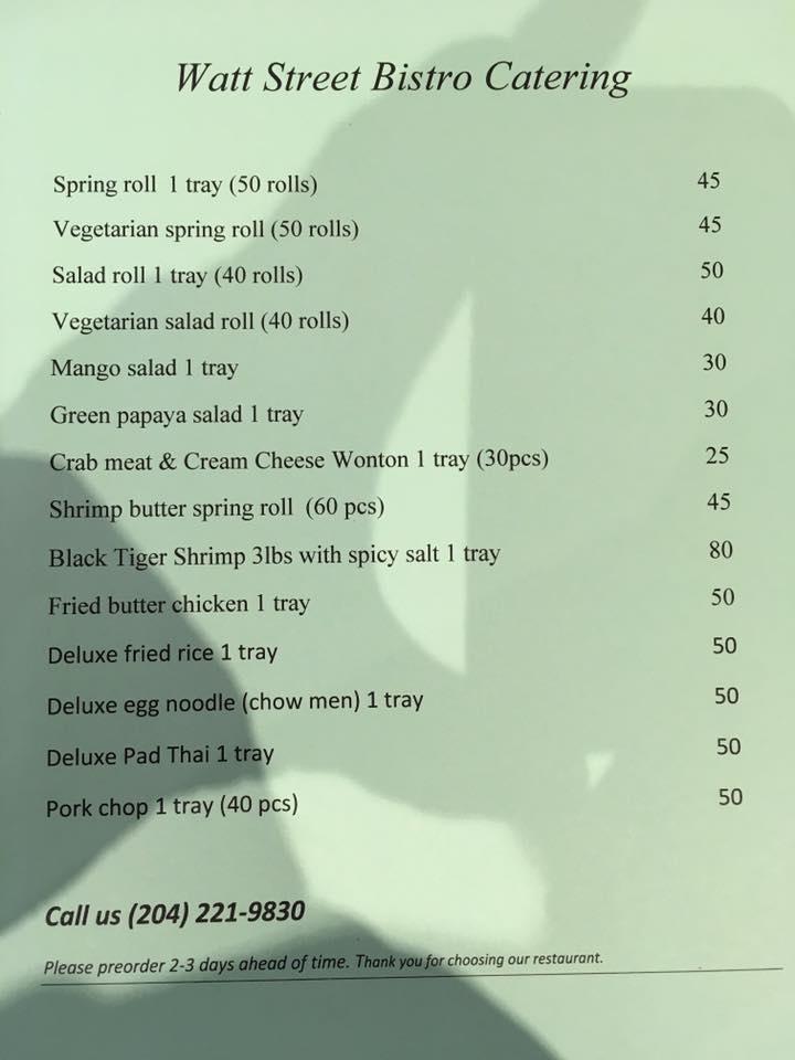 Menu at Watt Street Bistro restaurant, Winnipeg, B