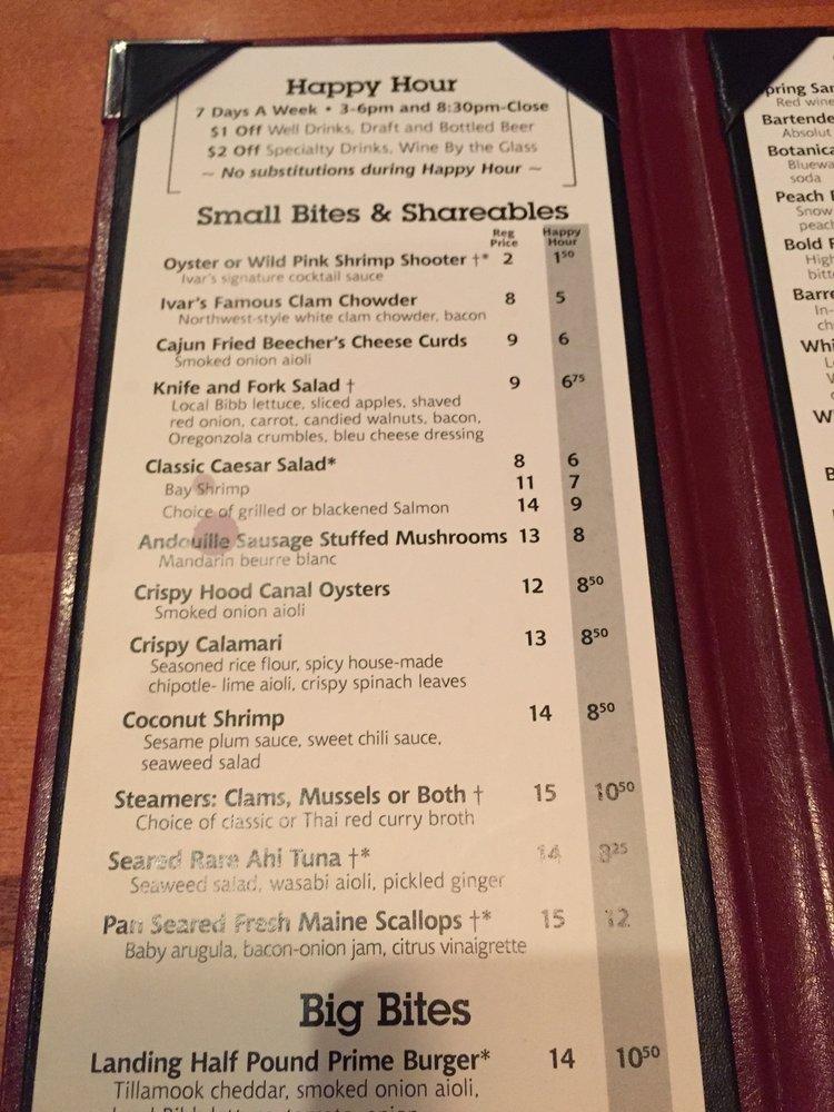 Menu at Ivar's Mukilteo Landing pub & bar, Mukilteo