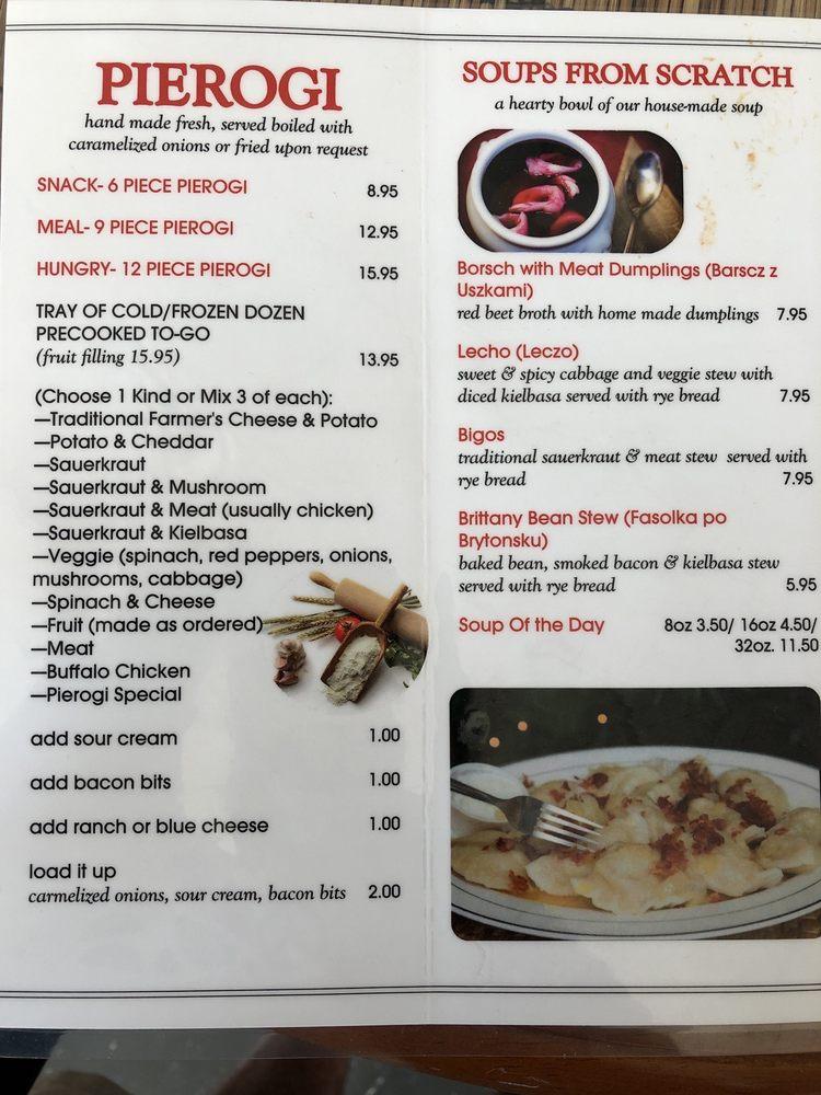 Menu at Janik's Pierogi Cafe, Westfield