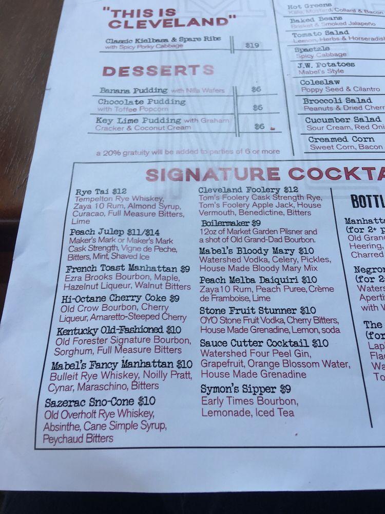 Menu at Mabel's BBQ, Cleveland
