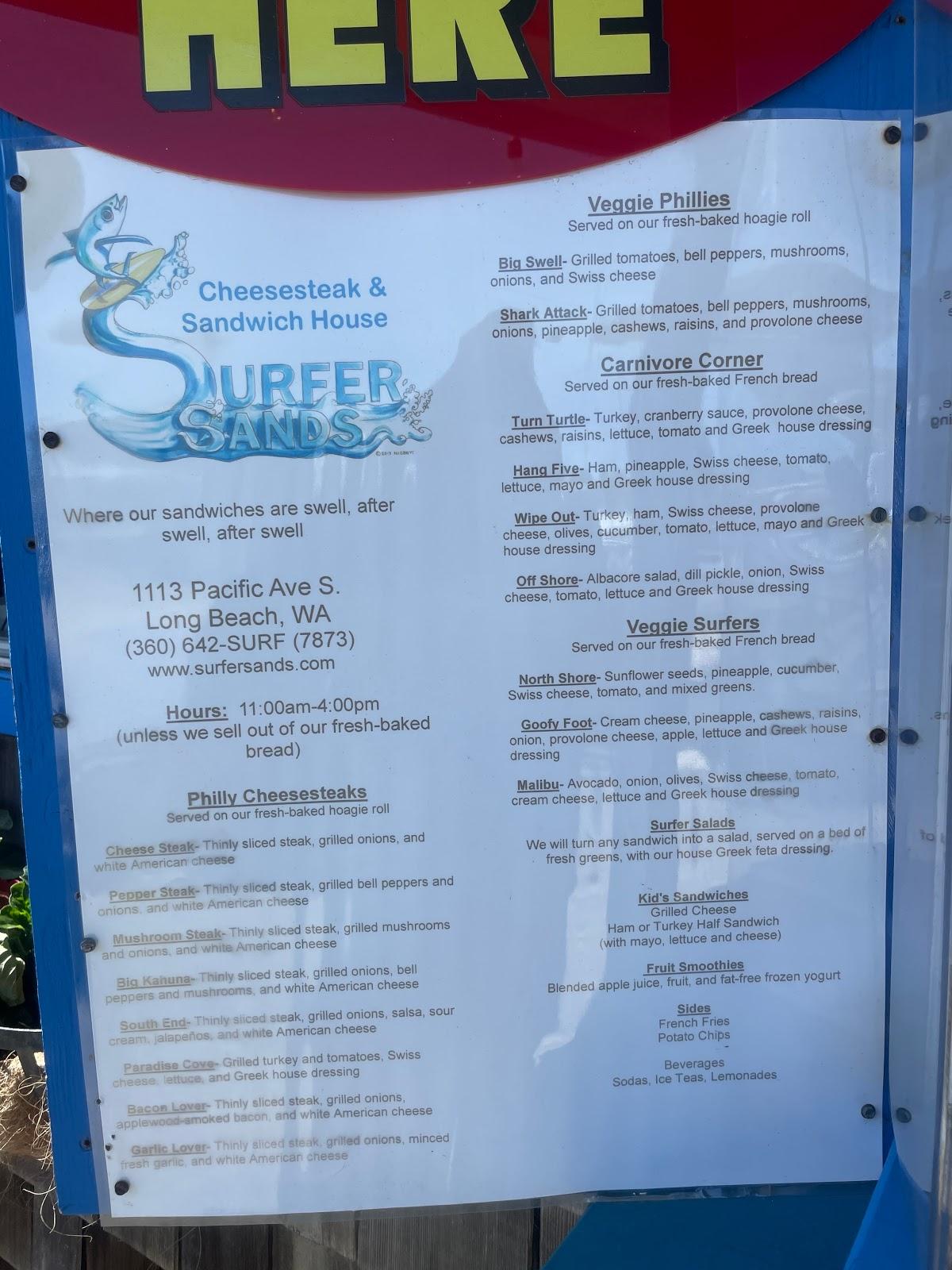 Menu at Surfer Sands pub & bar, Long Beach
