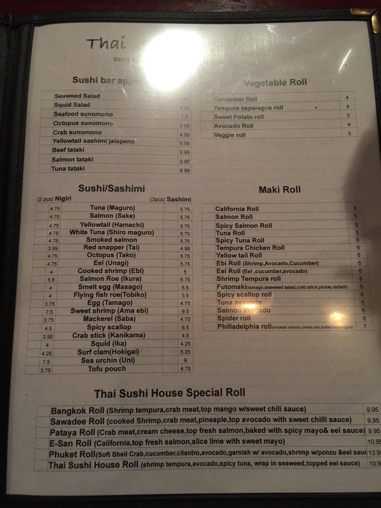 Menu at Thai Sushi House restaurant, Fishers