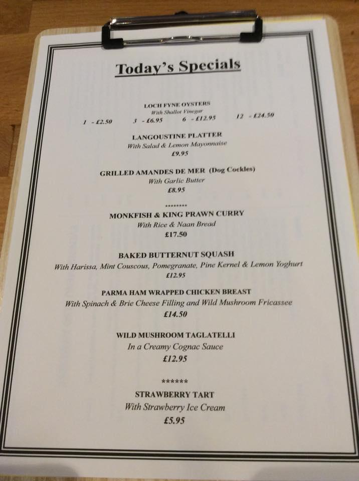 Menu at The Puffin restaurant, North Berwick