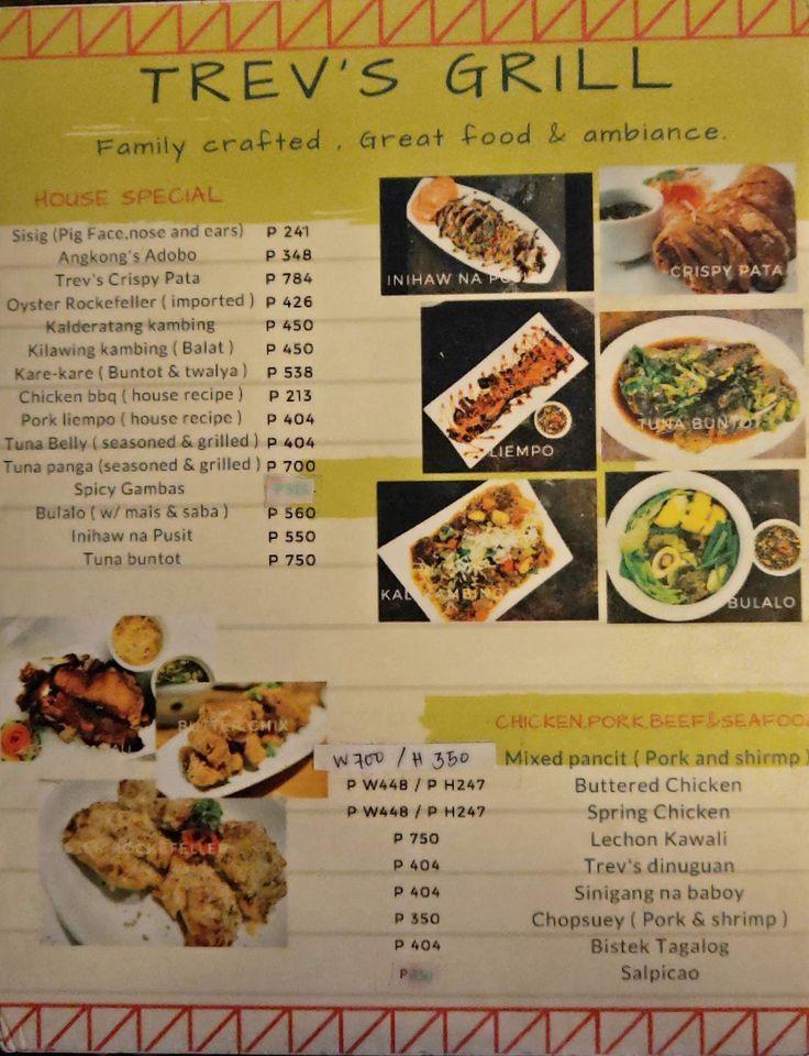Menu at Trev's Grill restaurant, Mandaluyong