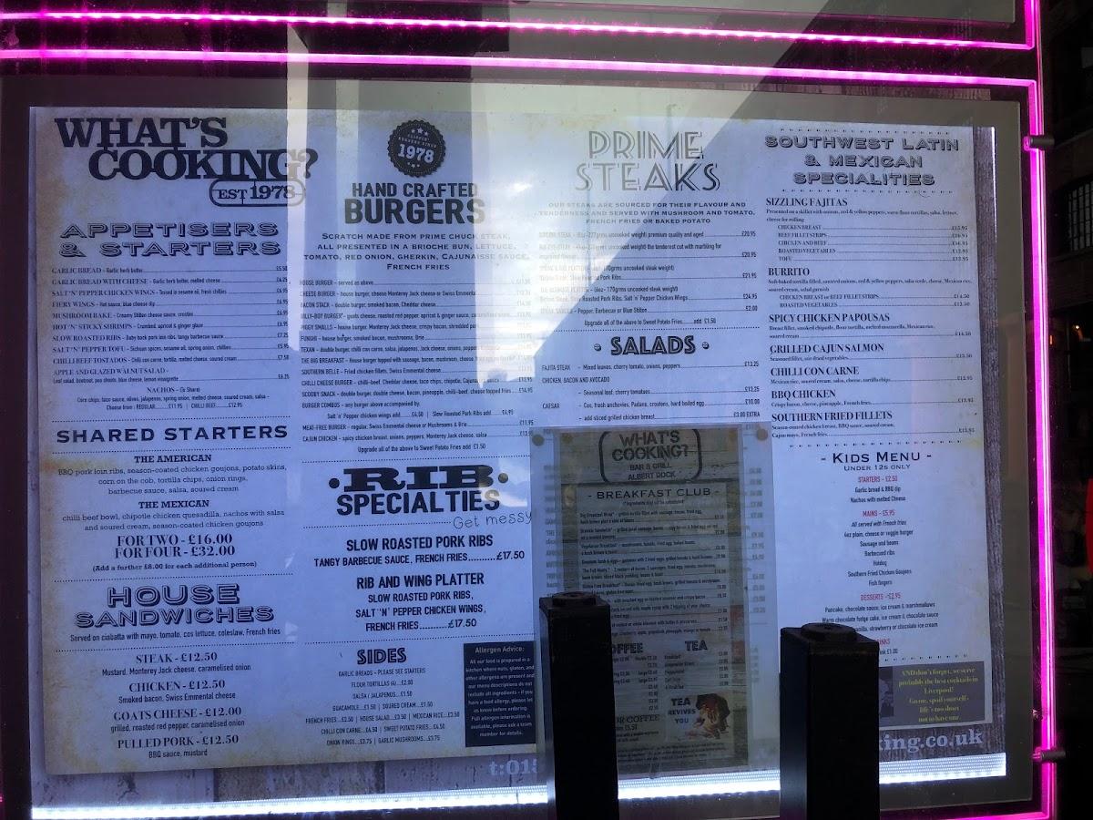 Menu at What's Cooking pub & bar, Liverpool, 24