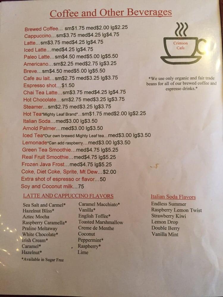 Menu at The Crimson Cafe, Rhinelander