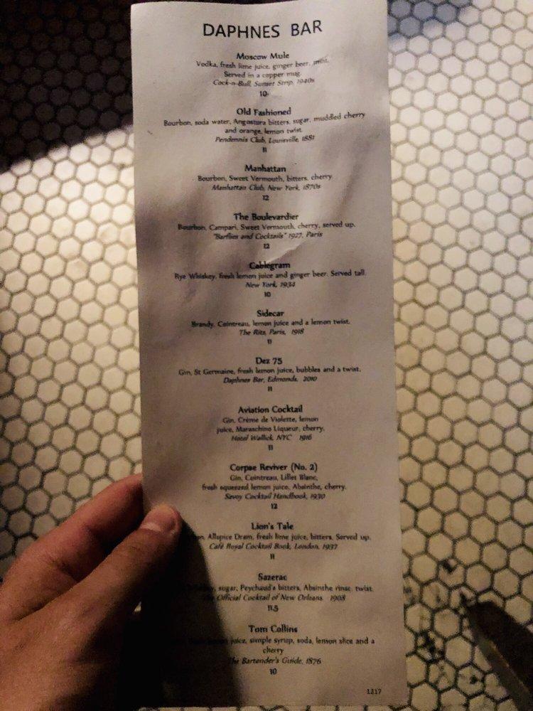 Menu at Daphnes Bar, Edmonds