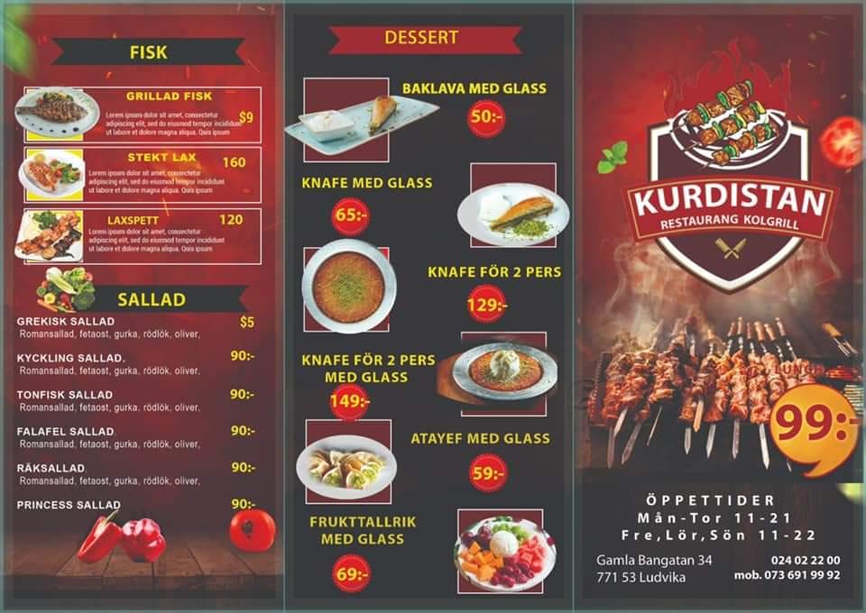 Menu at Kurdistan Restaurang Kolgrill I Ludvika restaurant, Ludvika