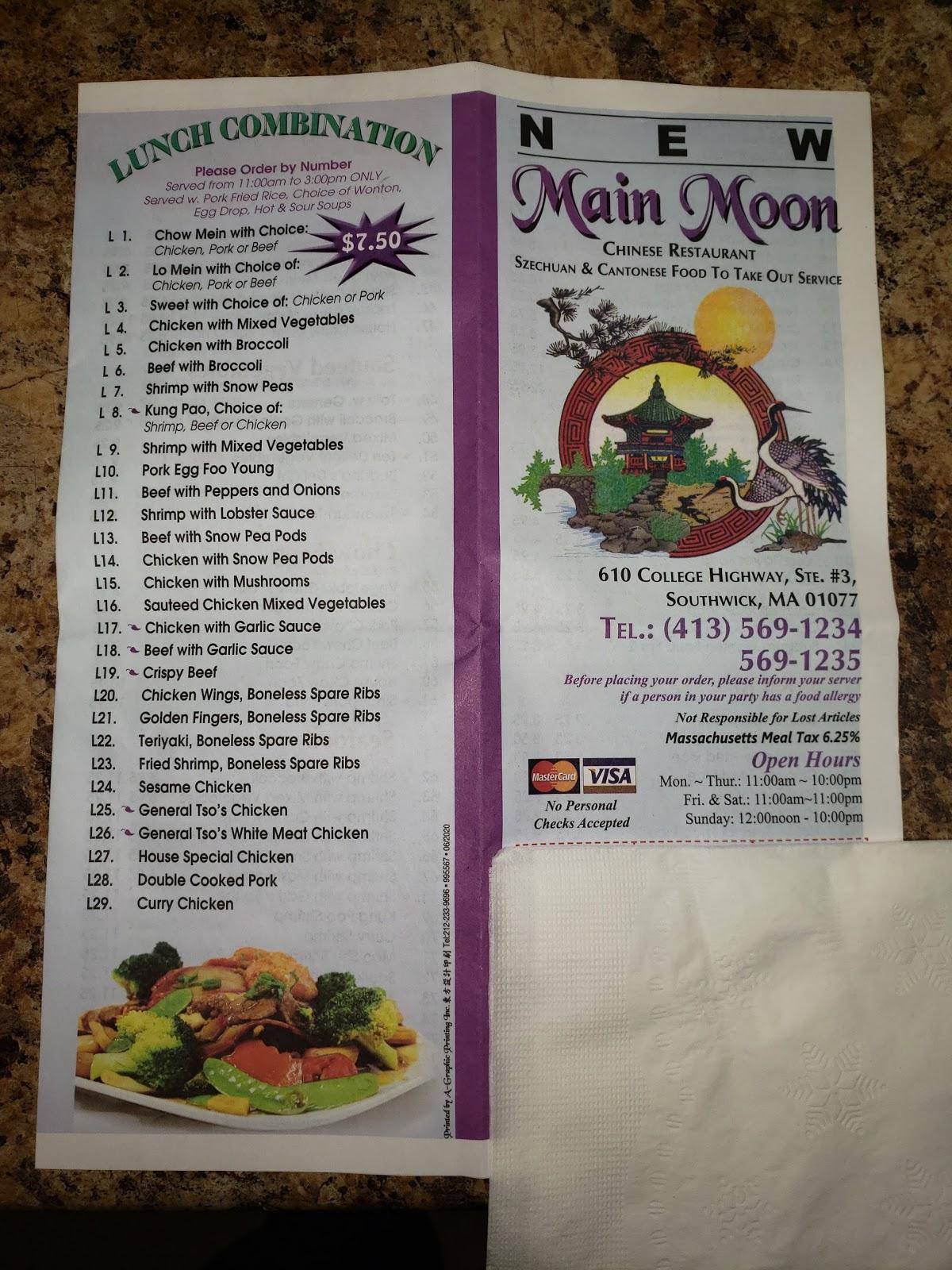 Menu at New Main Moon restaurant, Southwick