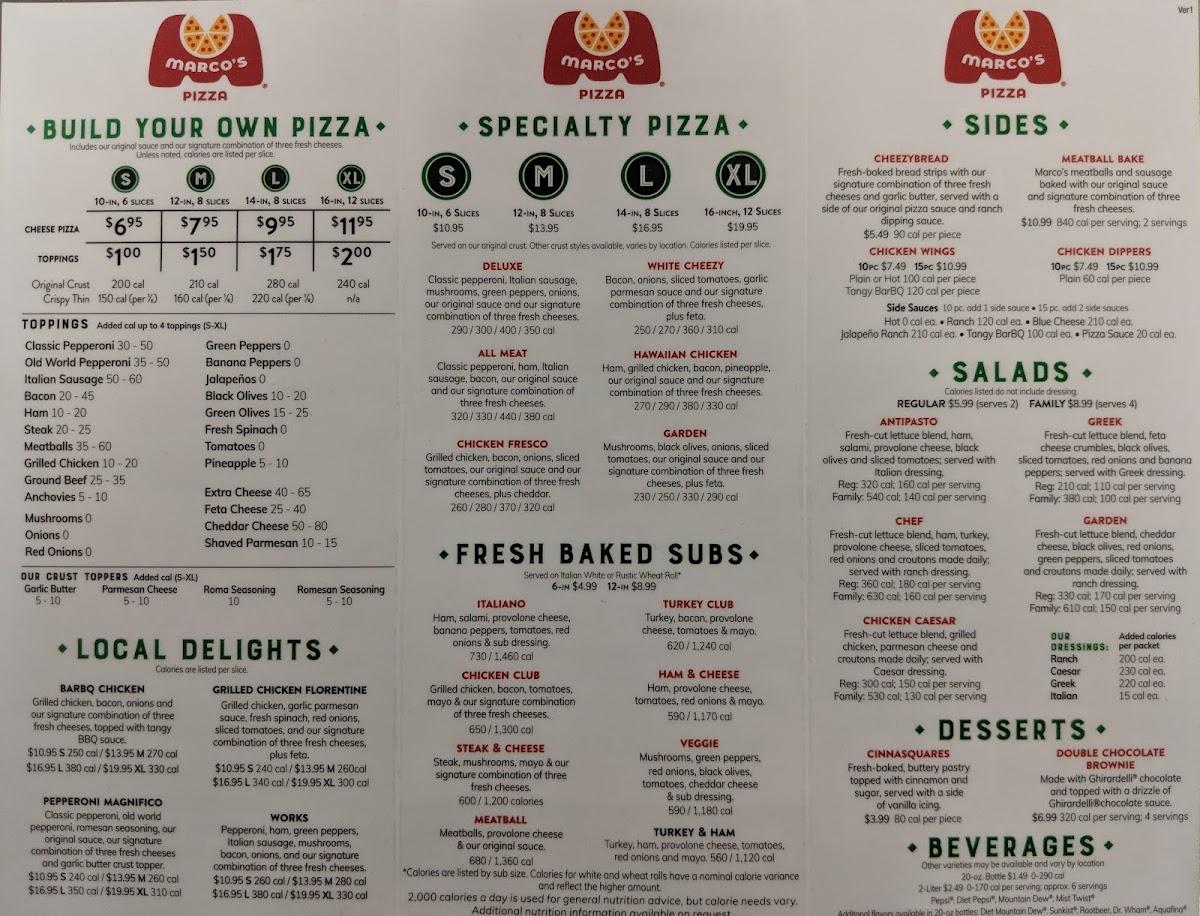 Menu at Marco's Pizza pizzeria, Hartselle