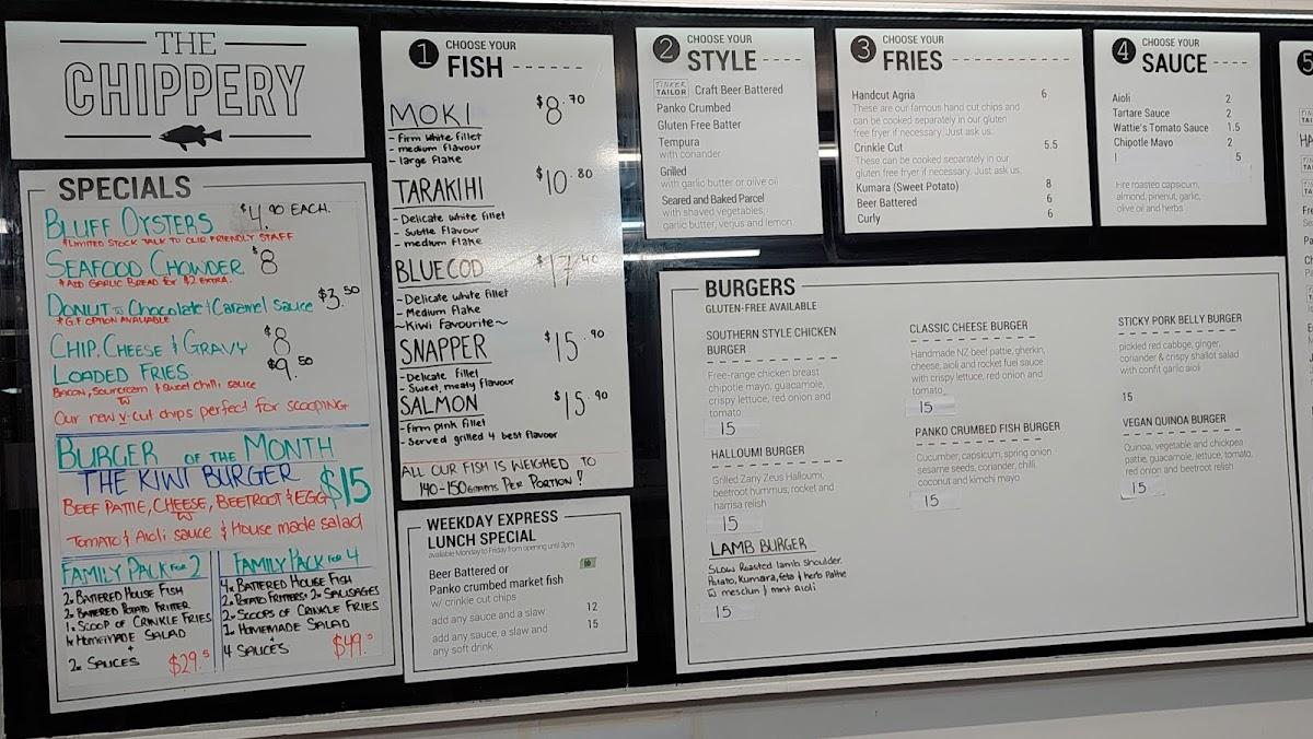 Menu at Mt Vic Chippery restaurant, Wellington