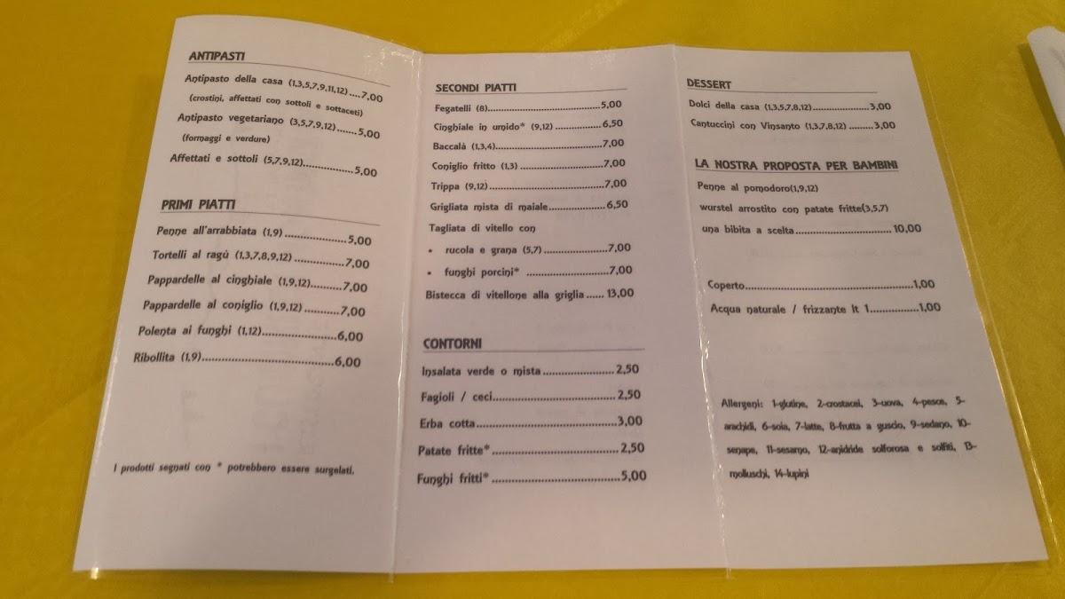 Menu at Ristorante I cugini di montagna, Calci