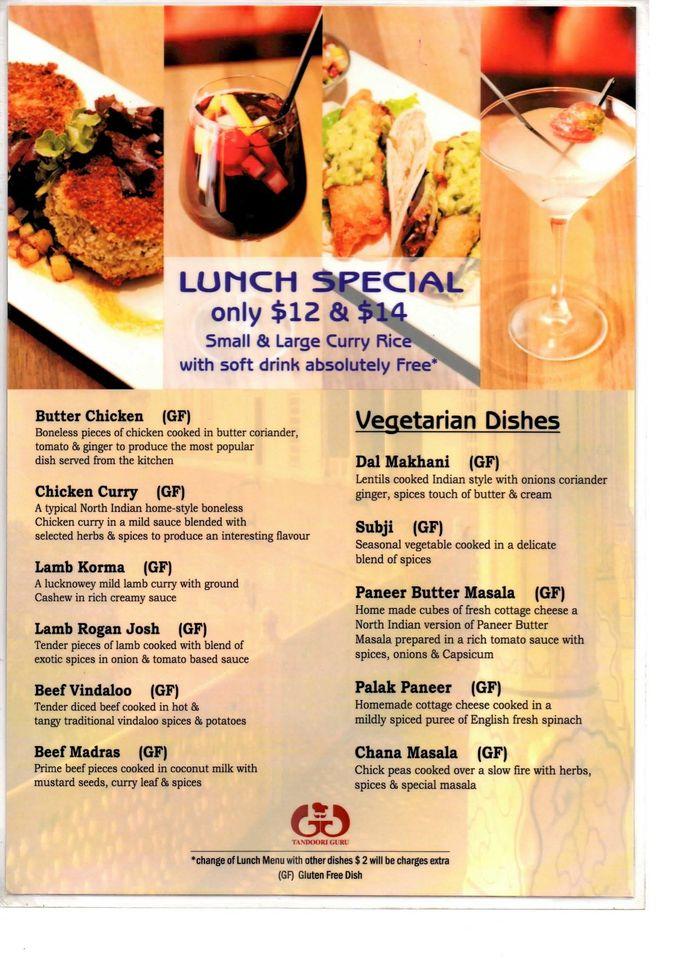 Menu at Tandoori Guru restaurant, Whyalla, 76 Essington Lewis Ave