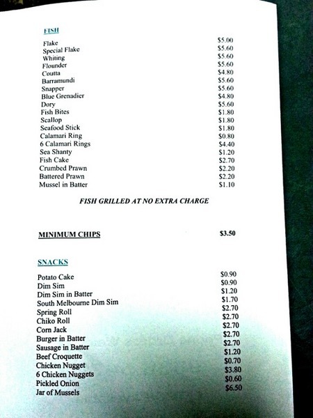 Menu at Tullamarine Fish & Chips restaurant, Tullamarine