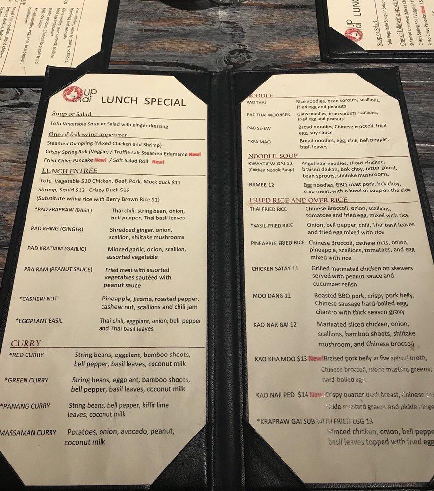 Menu at Up Thai restaurant, New York City
