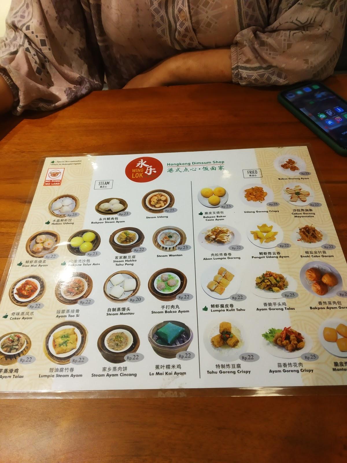 Menu at Winglok Hongkong Dimsum Antasari restaurant, South Jakarta