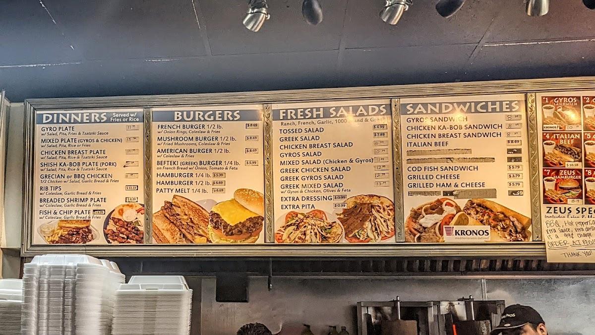 Menu at Zeus Restaurant, Chicago