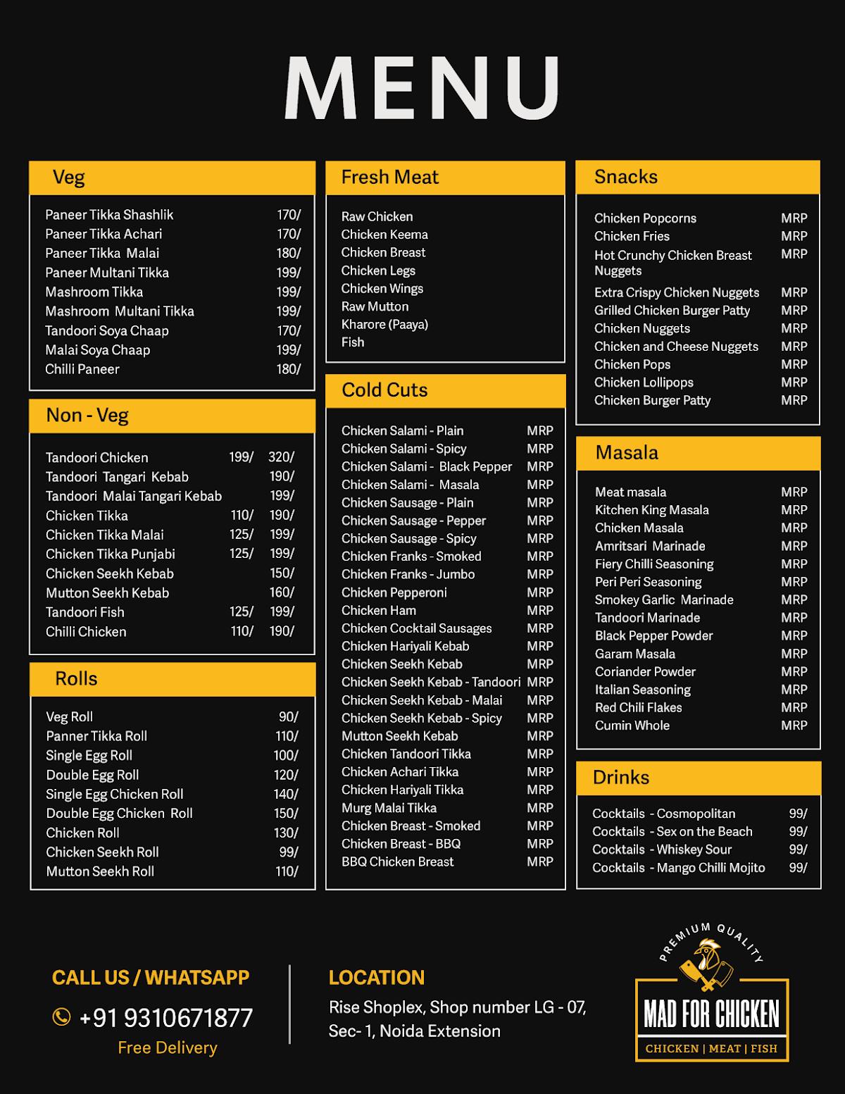Menu at Mad for Chicken, Greater Noida