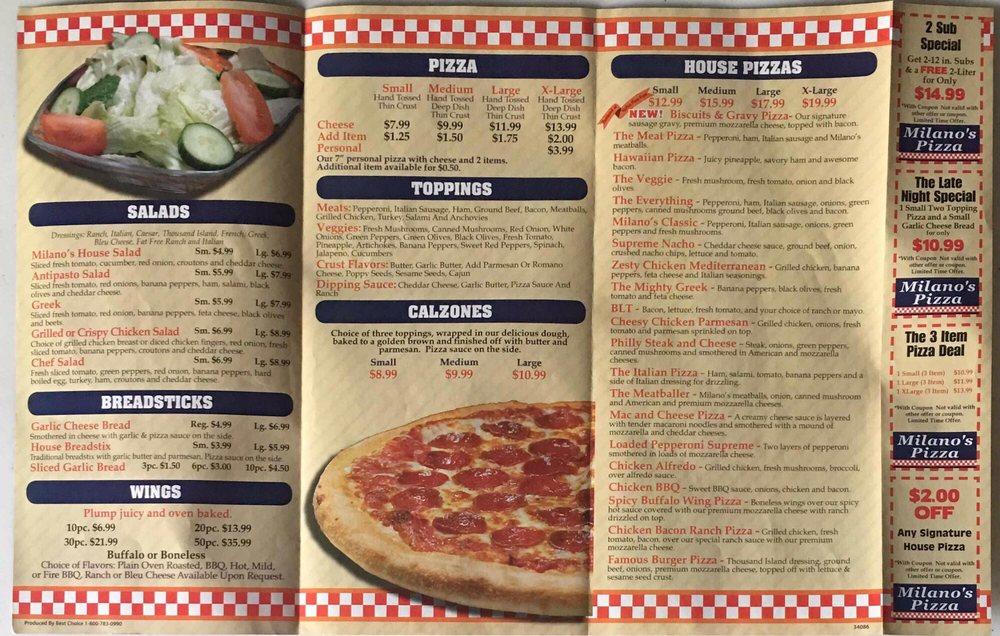 Menu at Milano's Pizza pizzeria, Saginaw